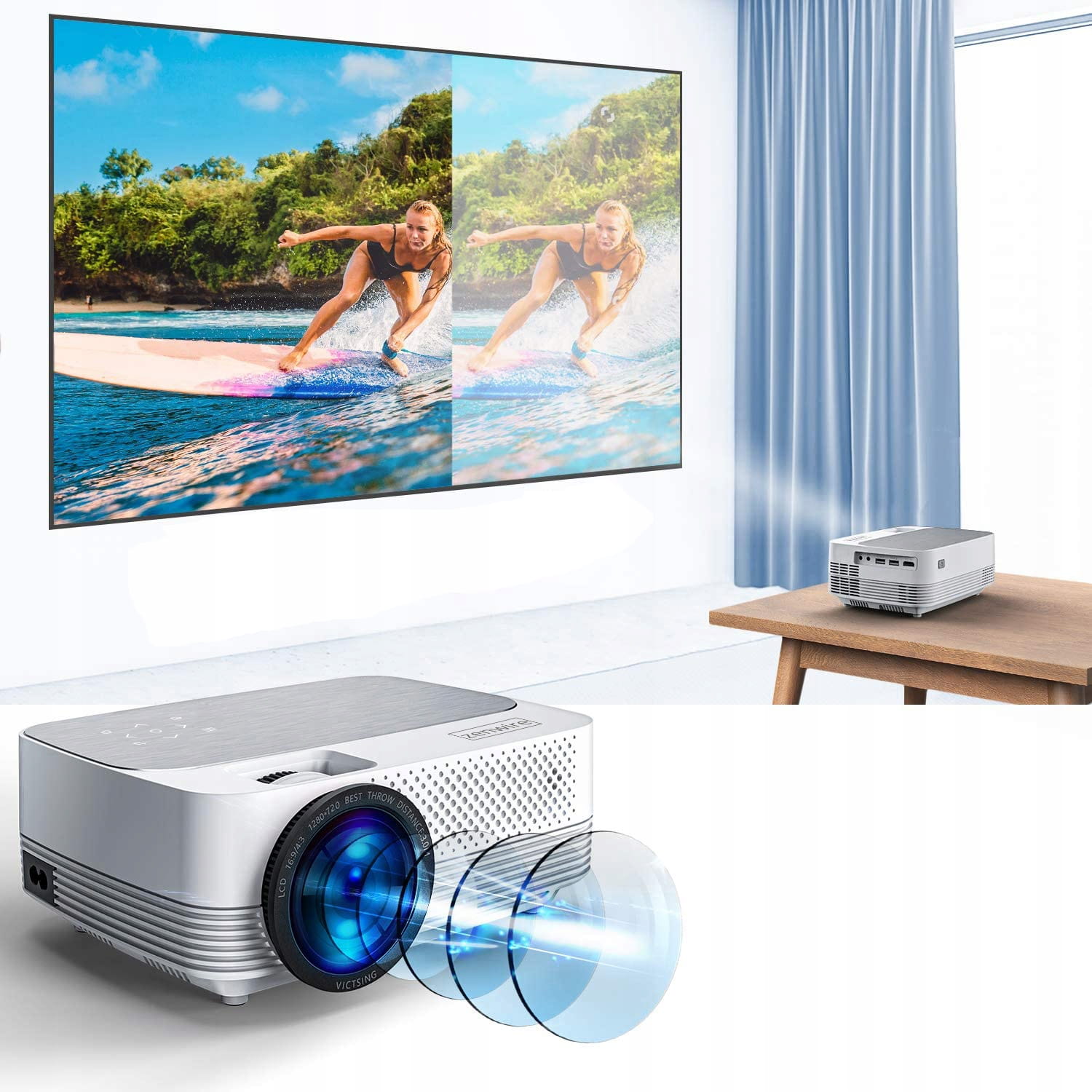 Mini projektorius Full HD LED projektorius 720p 4000lm 2000: 1170 colių ...